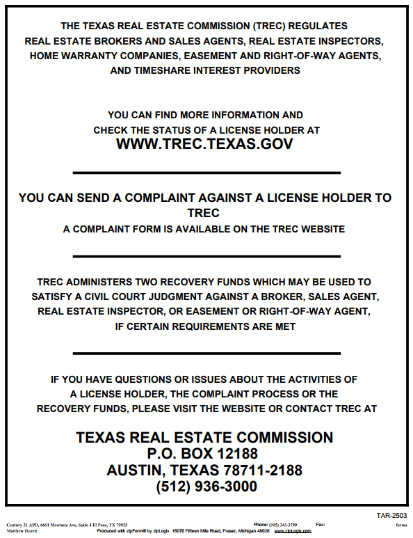 Consumer Protection Notice | Century 21 APD | El Paso Homes Real Estate